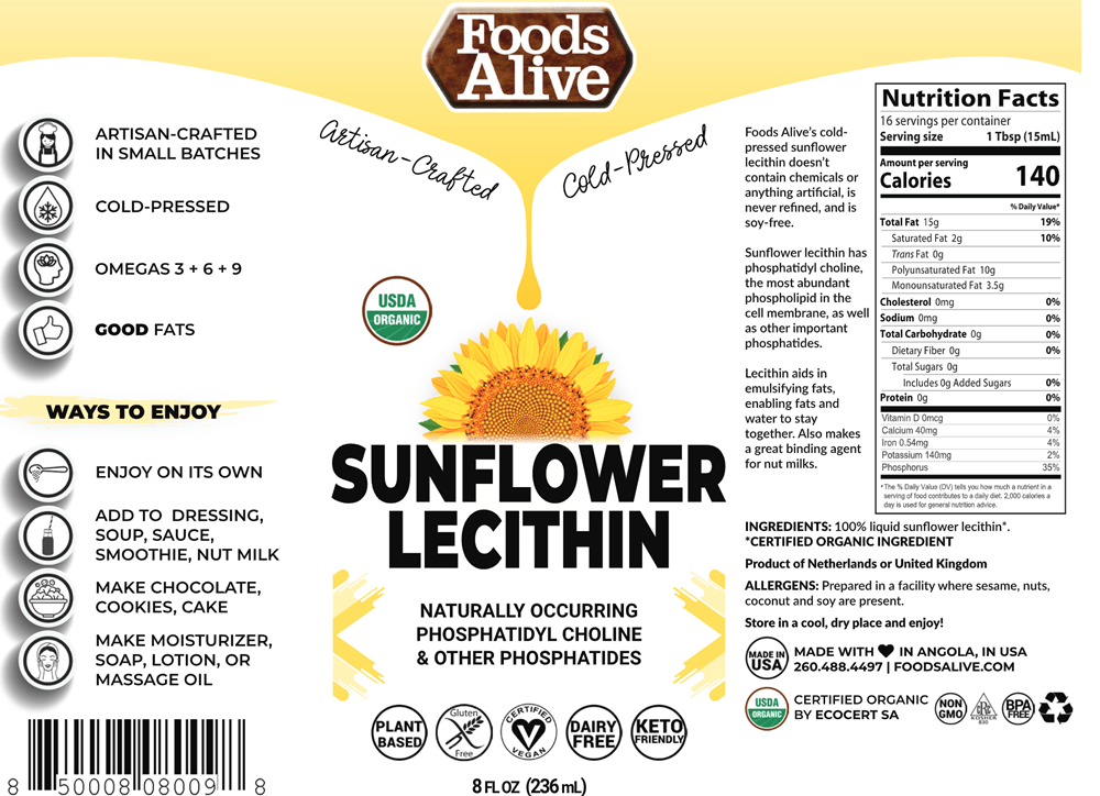 Organic Sunflower Lecithin Liquid (Foods Alive)